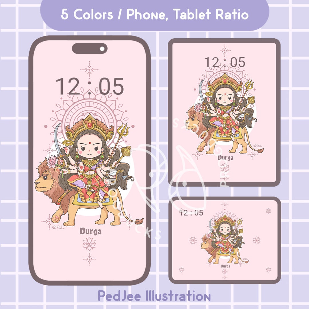 Cute Hindu Goddess Wallpaper | Chibi Durga | Cute Digital Wallpaper | 5 ...