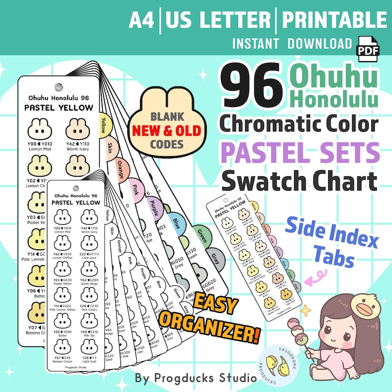 Ohuhu Honolulu B 96 Pastel Sets Swatch Card | Alcohol Markers Chromatic ...