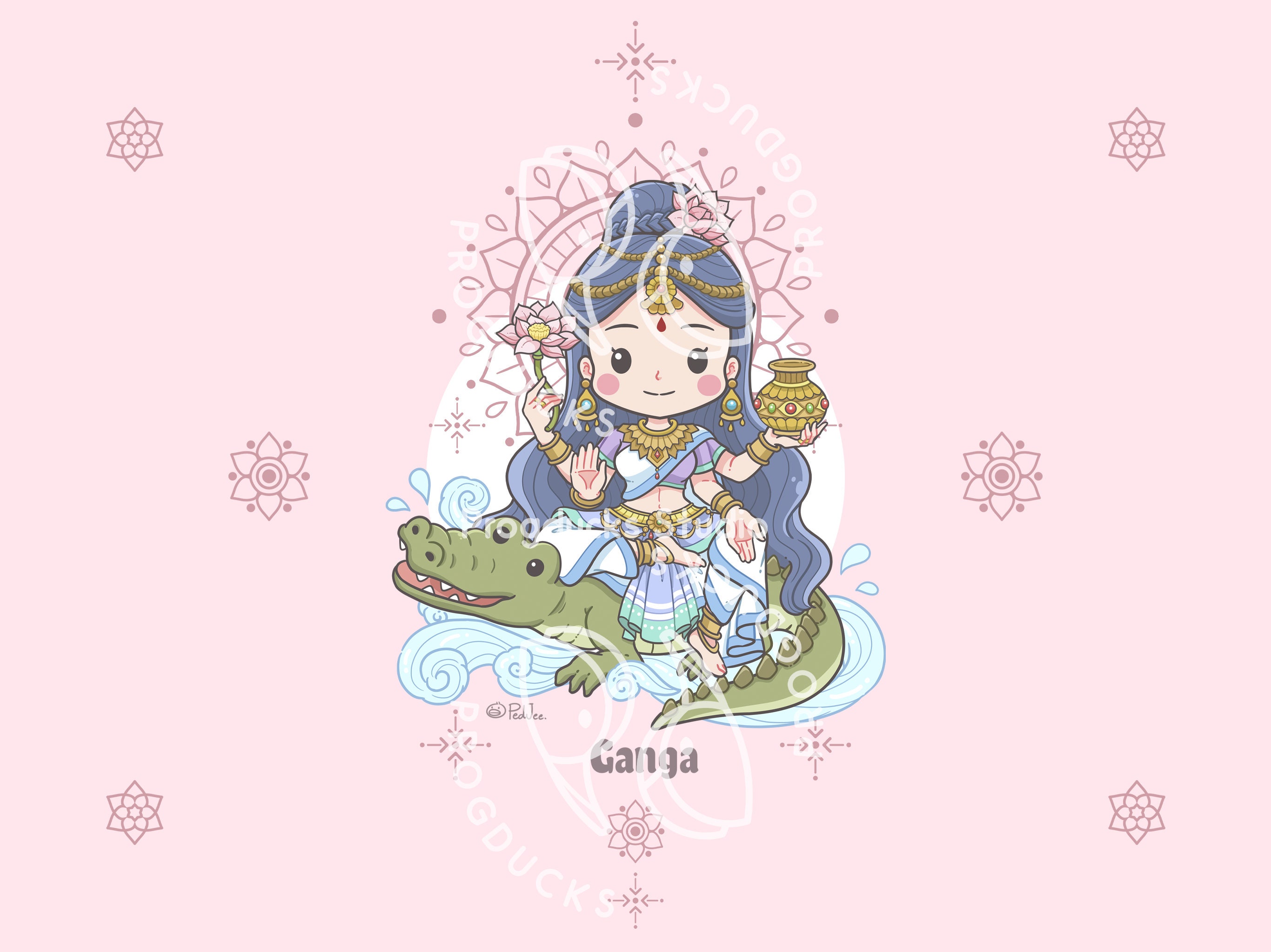 Cute Hindu Goddess Wallpaper | Chibi Ganga | Cute Digital Wallpaper | 5 ...