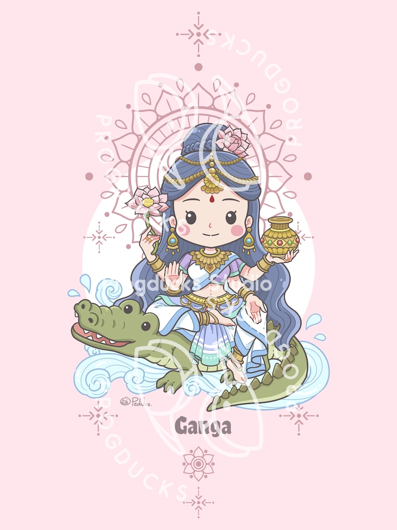 Chibi Ganga Wallpaper | Hindu Goddess Pngs for Phone & Tablet (digital ...