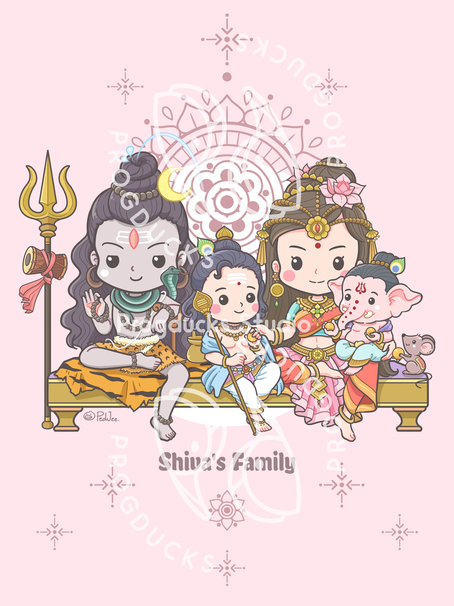 Cute Hindu Gods Wallpaper | Chibi Shiva's Family | Cute Digital ...