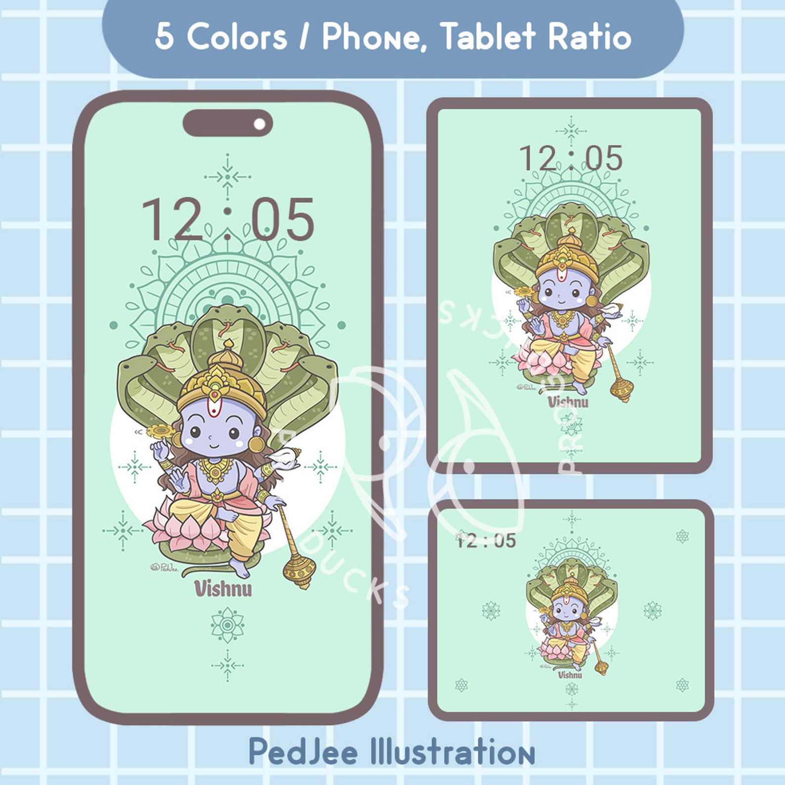 Cute Hindu Gods Wallpaper | Chibi Vishnu | Cute Digital Wallpaper | 5 ...