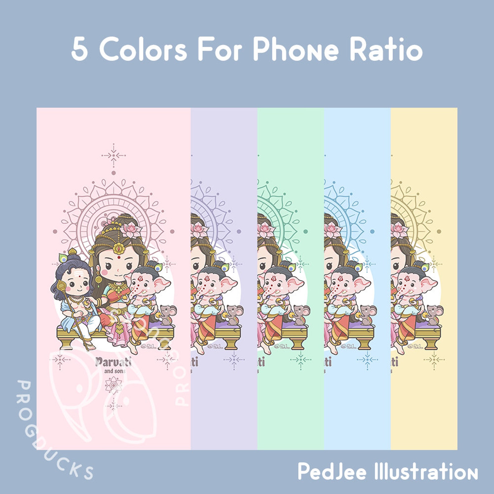 Cute Hindu Goddess Wallpaper | Chibi Parvati and Sons | Cute Digital ...
