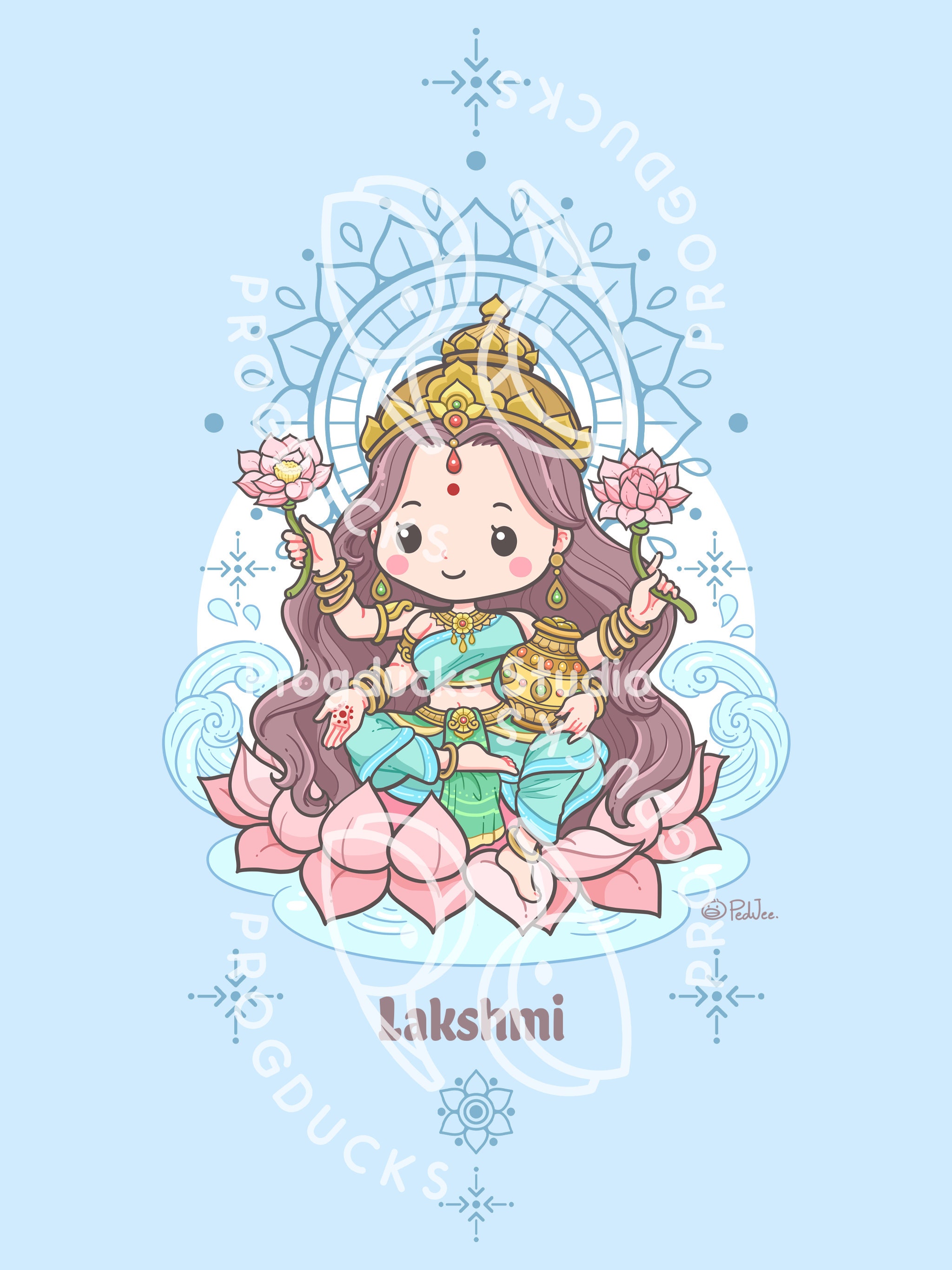 Cute Hindu Goddess Wallpaper | Chibi Lakshmi | Cute Digital Wallpaper ...