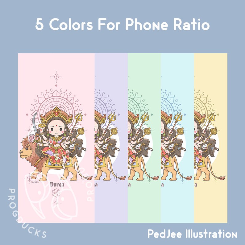 Cute Hindu Goddess Wallpaper | Chibi Durga | Cute Digital Wallpaper | 5 ...