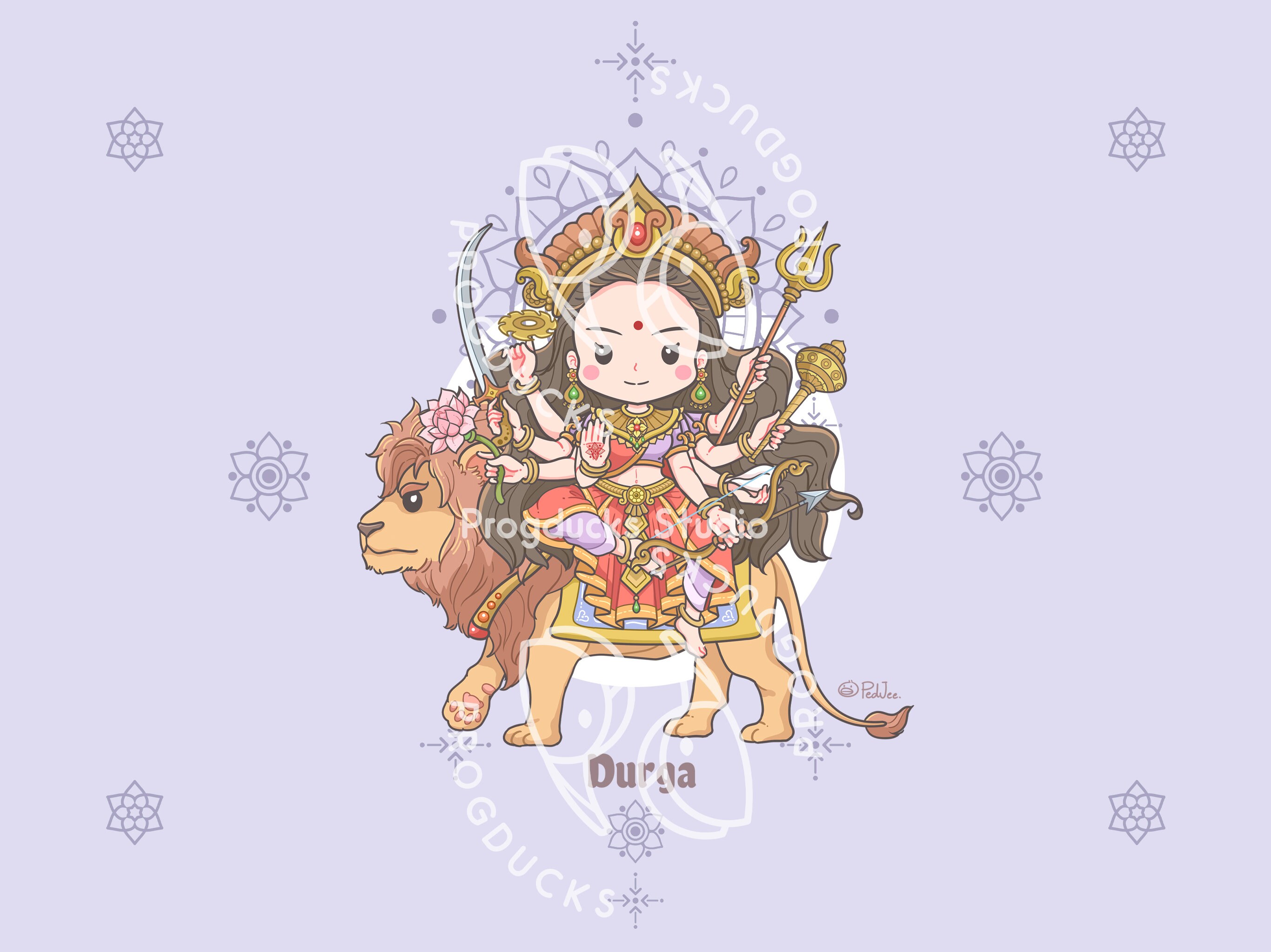 Cute Hindu Goddess Wallpaper | Chibi Durga | Cute Digital Wallpaper | 5 ...
