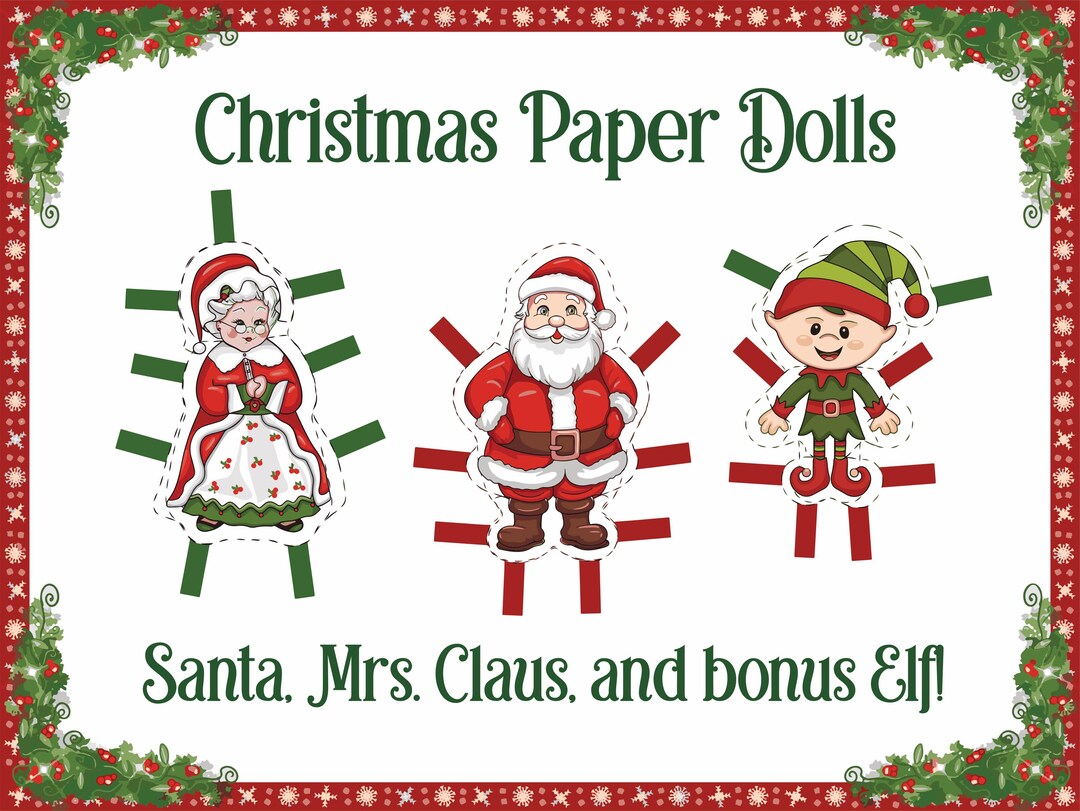 Christmas Paper Dolls With Santa, Mrs. Claus and BONUS Elf! Fun ...