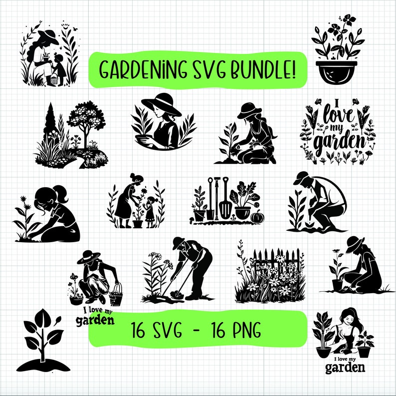 Gardening SVG Bundle! 16 Gardening Digital Download Images, Plant Lover ...