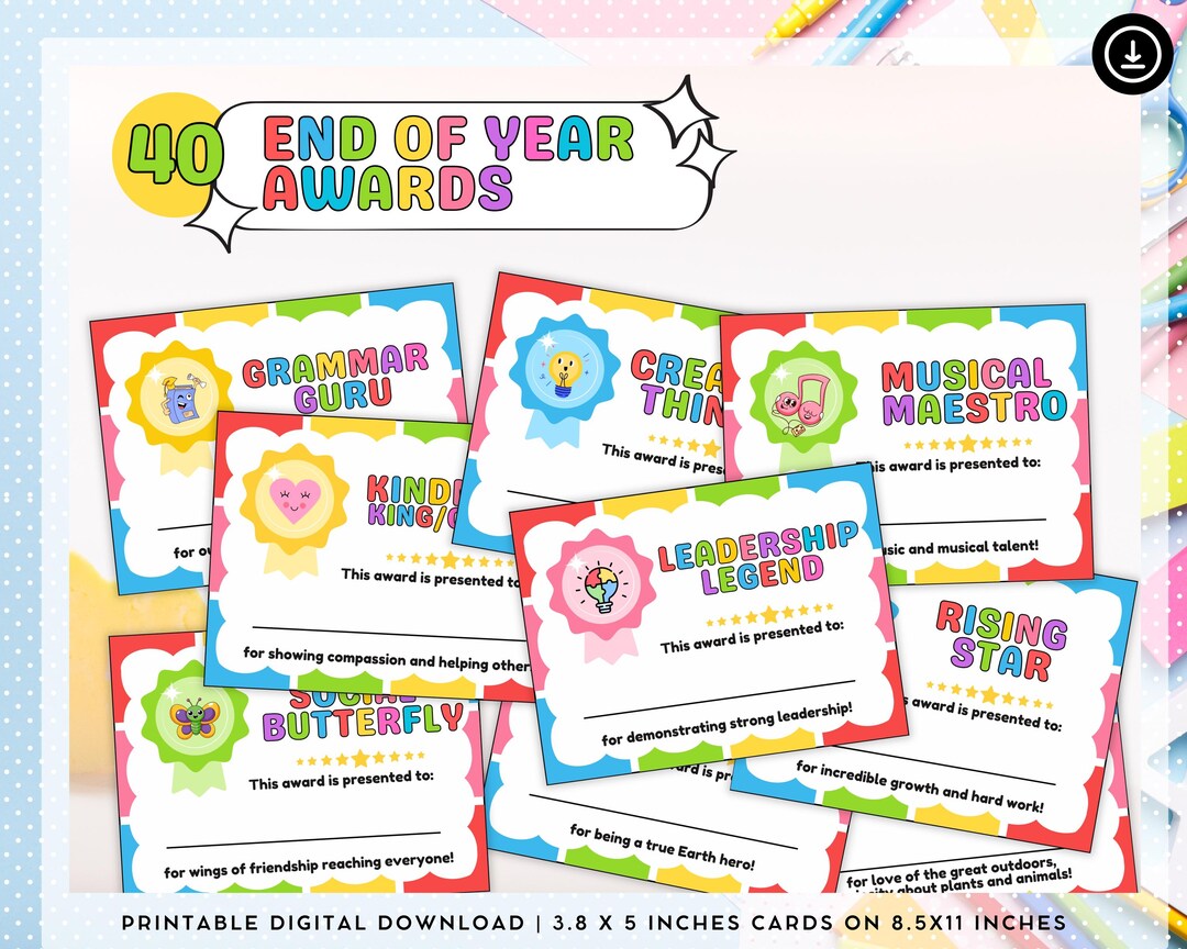 Classroom End of Year Awards, Printable Student Certificates, Printable ...