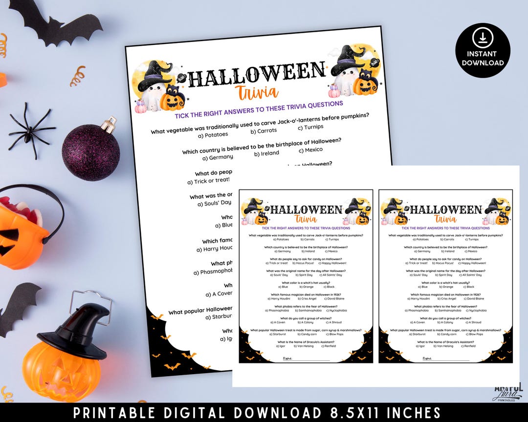 Printable Halloween Trivia Game for Kids and Adults, 10 Halloween ...