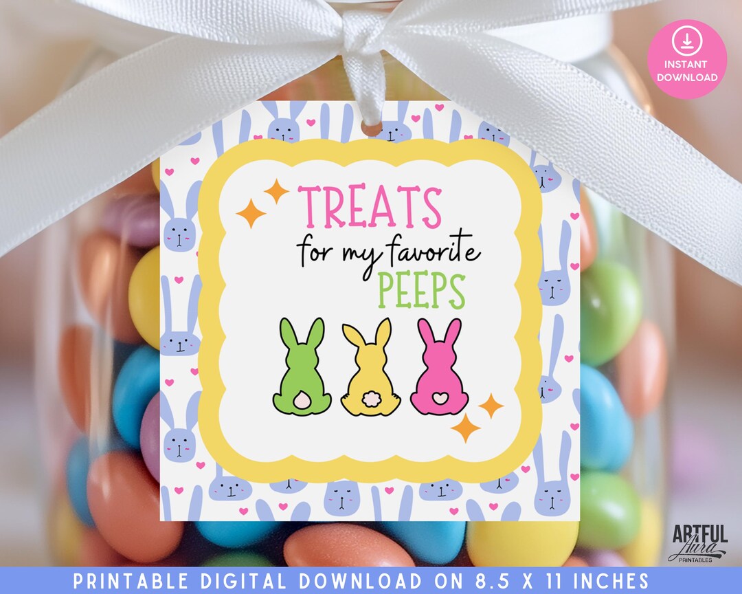 Printable Easter Peeps Treat Tags, Easter Basket Tags, Happy Easter ...