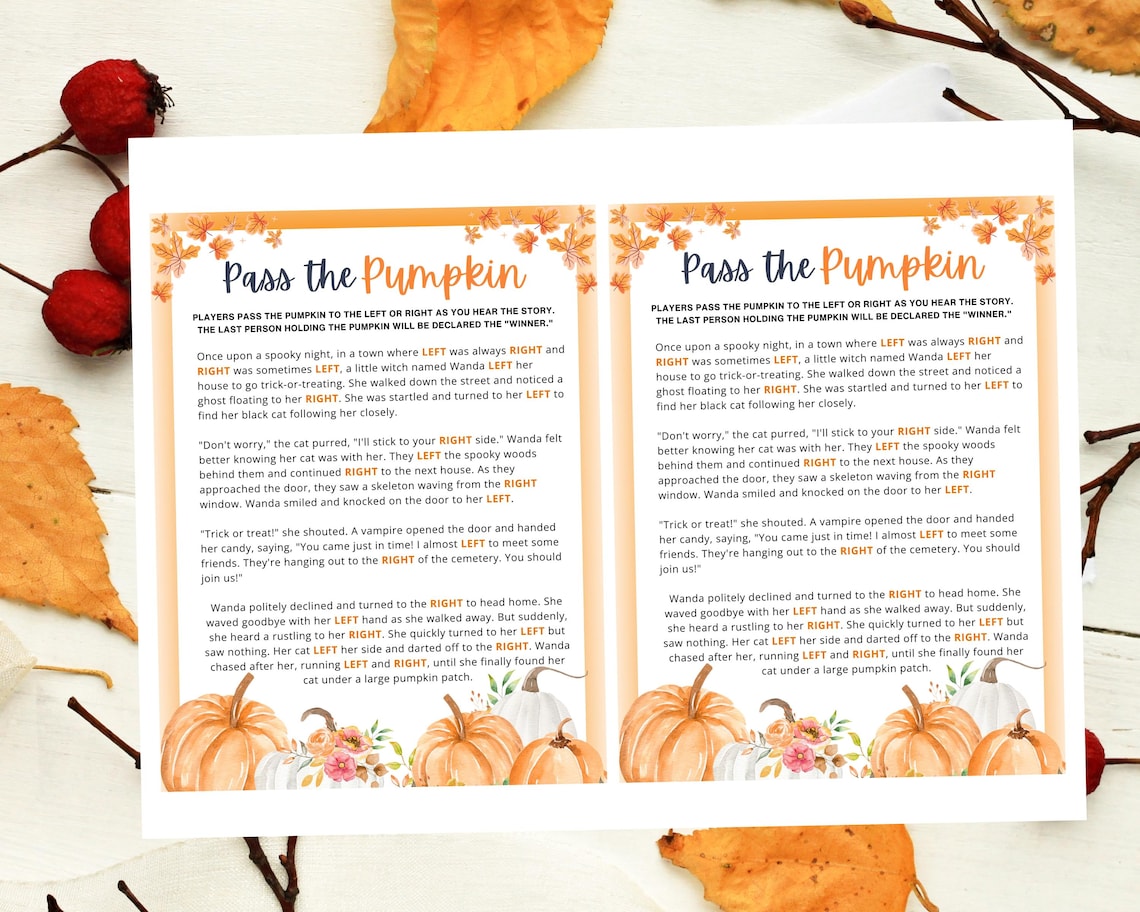 Pass the Pumpkin Game, Halloween Thanksgiving Party Printable (digital ...