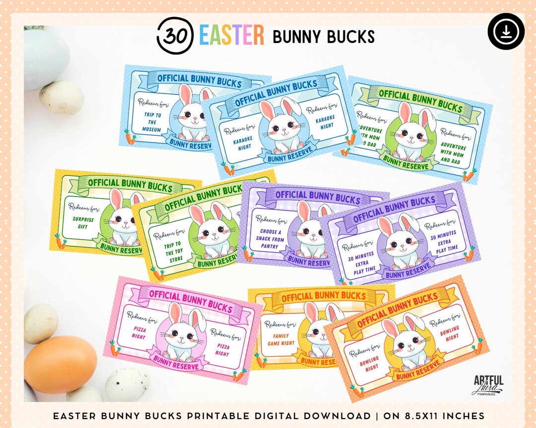 Easter Bunny Bucks Printables, Fun Easter Reward Money for Kids, Easter ...