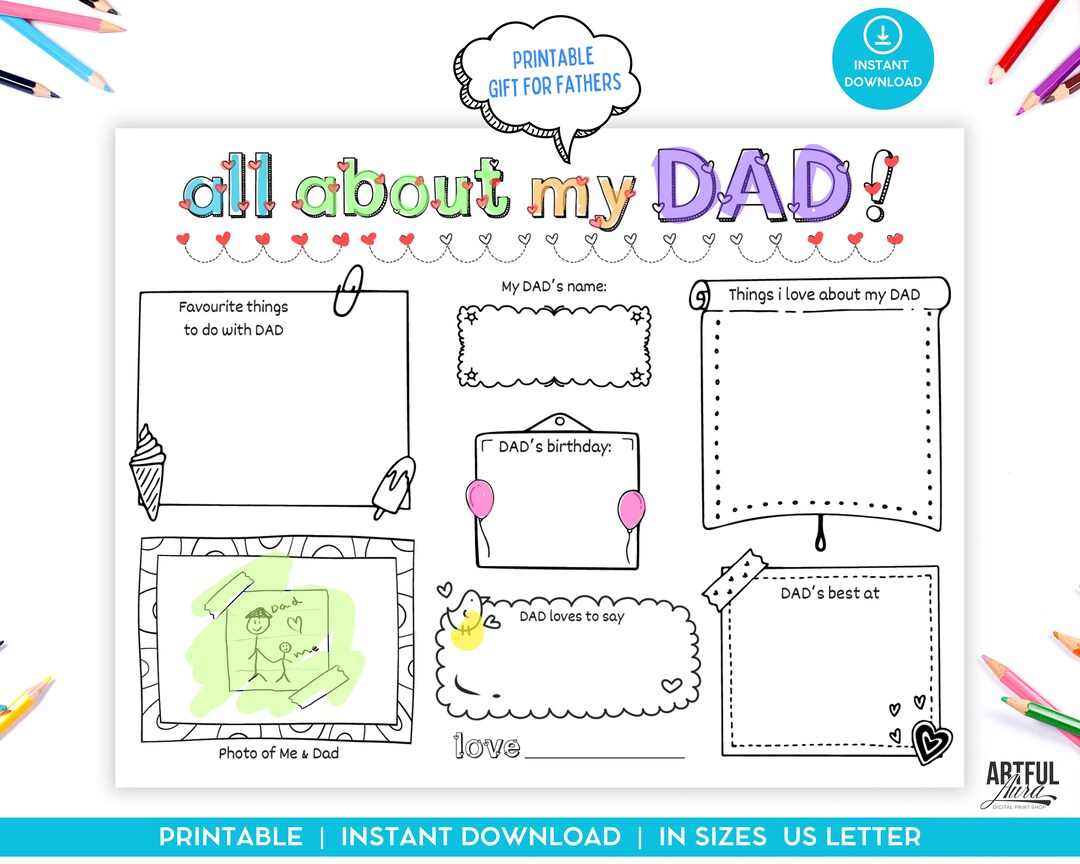 1st Fathers Day Gift From Kids Interview, All About My Dad Printable ...
