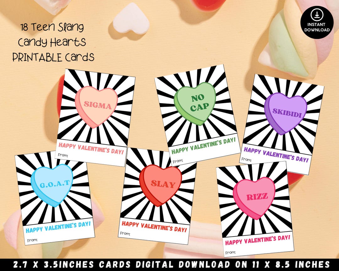 Slang Kids Valentine's Day Cards, Teen Slang Candy Hearts, Funny ...
