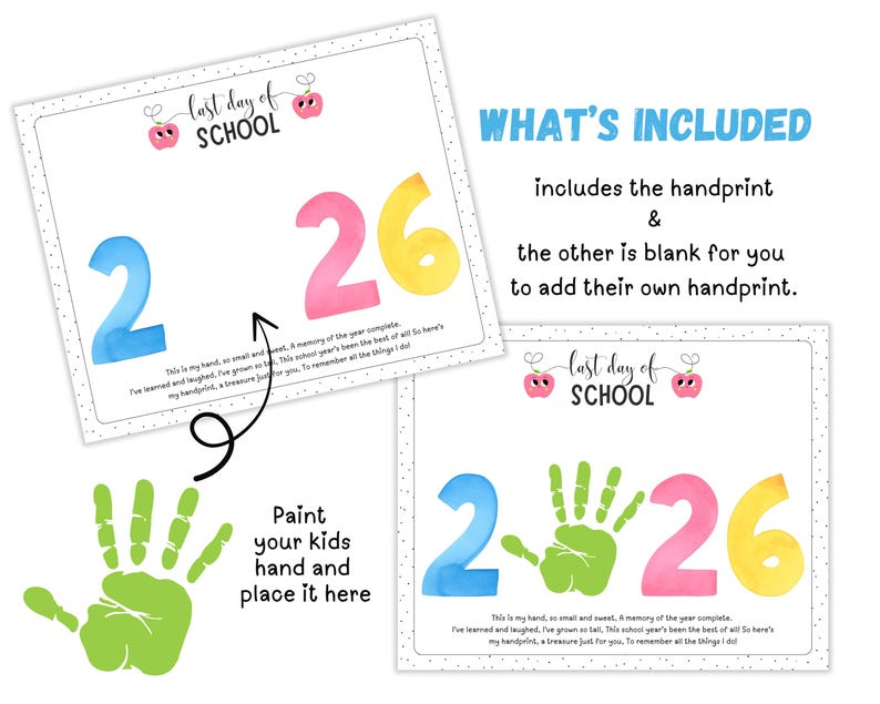 Last Day of School Handprint Craft 2026, Preschool Keepsake Printable ...