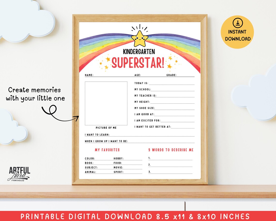 Kindergarten Interview Printable, All About Me Keepsake (digital ...