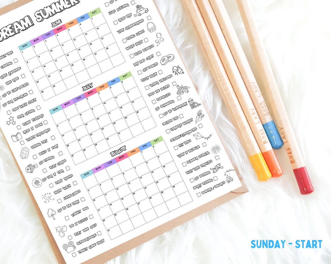 2025 Summer Calendar Bucket List: Kids' Printable Checklist (digital ...