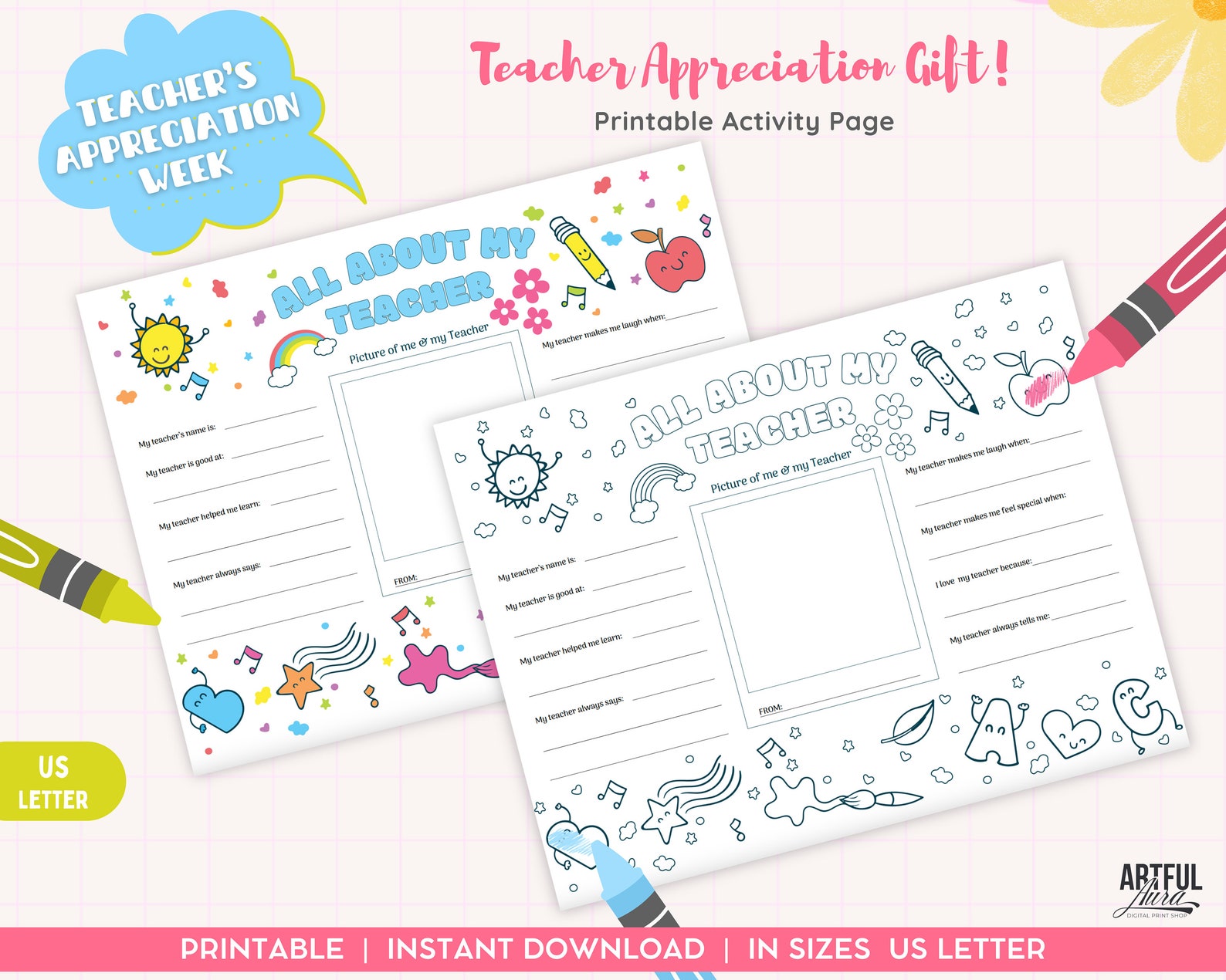All About My Teacher Gift, Teacher Thank You Coloring Page Kids, Thank ...