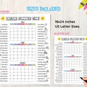 Summer Bucket List Printable, Summer Calendar, Summer Countdown, Summer ...