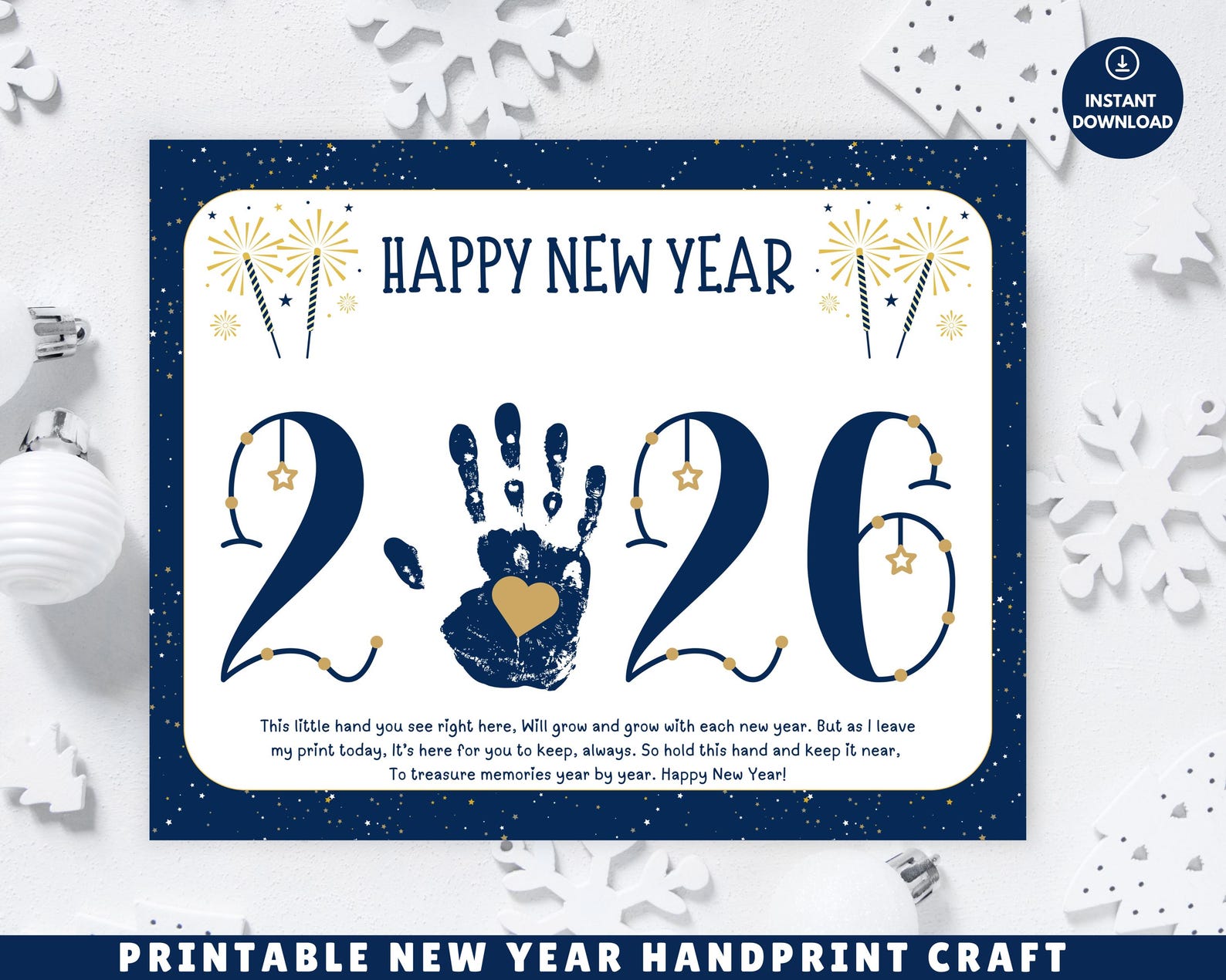 2026 New Year's Handprint Craft for Kids, Printable Poem Keepsake ...