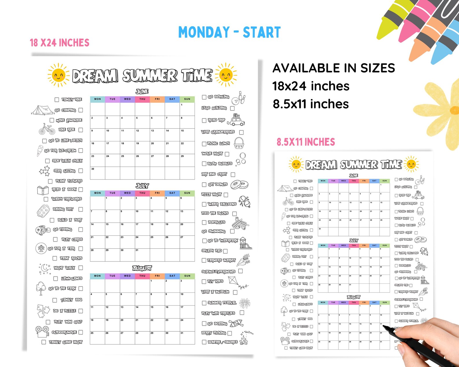 2025 Summer Calendar Bucket List: Kids' Printable Checklist (digital ...