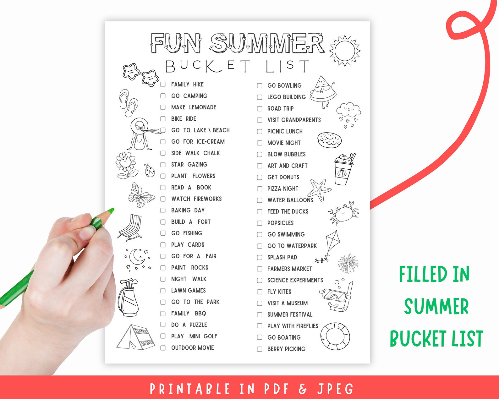 Summer Bucket List Printable, Family Bucket List, Summer Coloring ...