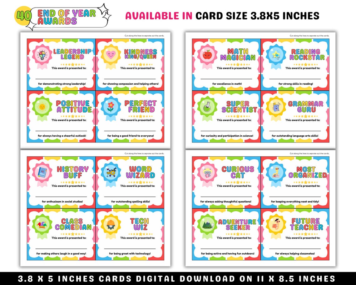Classroom End of Year Awards, Printable Student Certificates, Printable ...