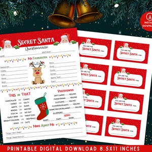 Secret Santa Questionnaire Printable, Christmas Gift Exchange, Present ...