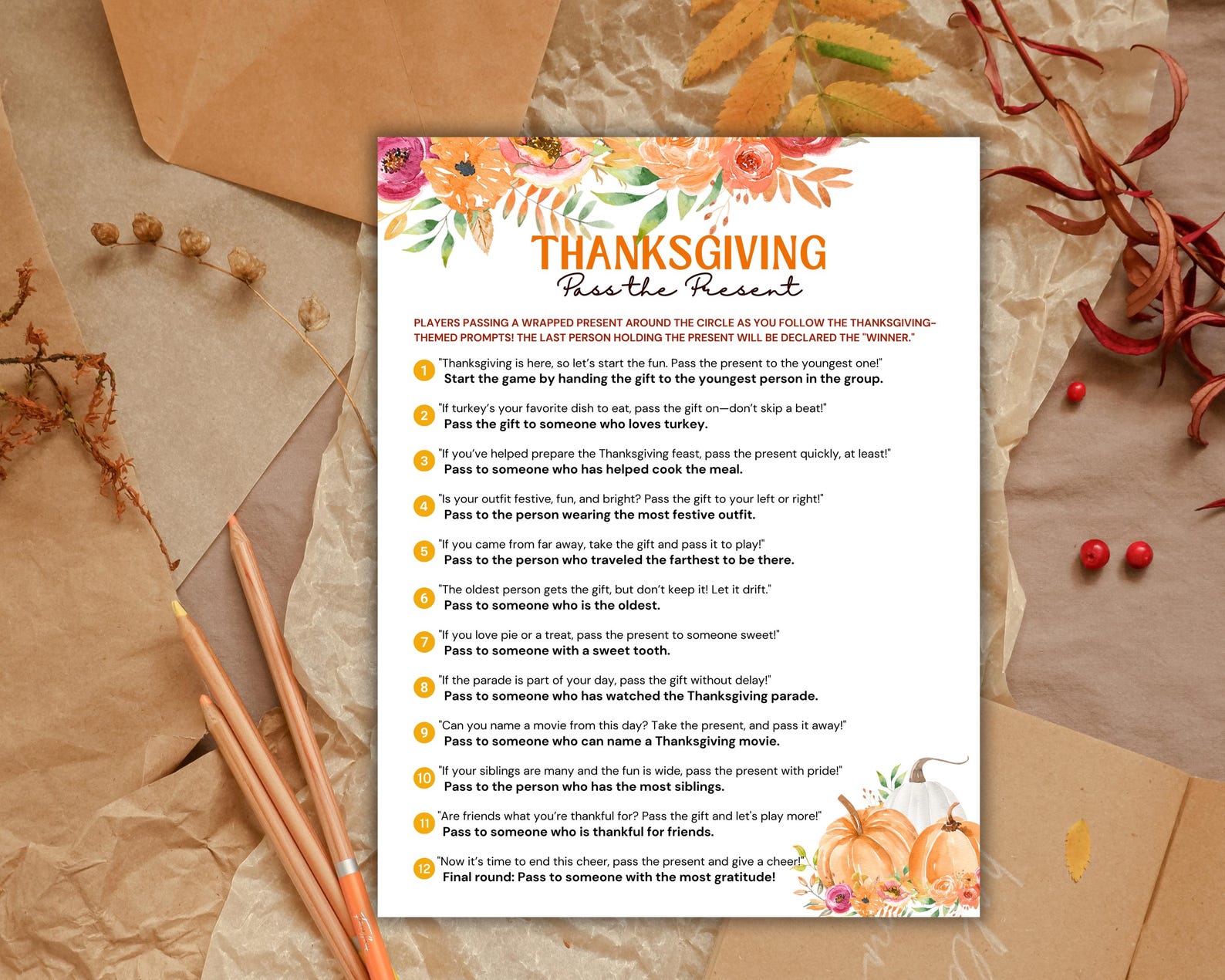 Pass the Pumpkin Game Printable, Prize Left Right Game, Easy ...