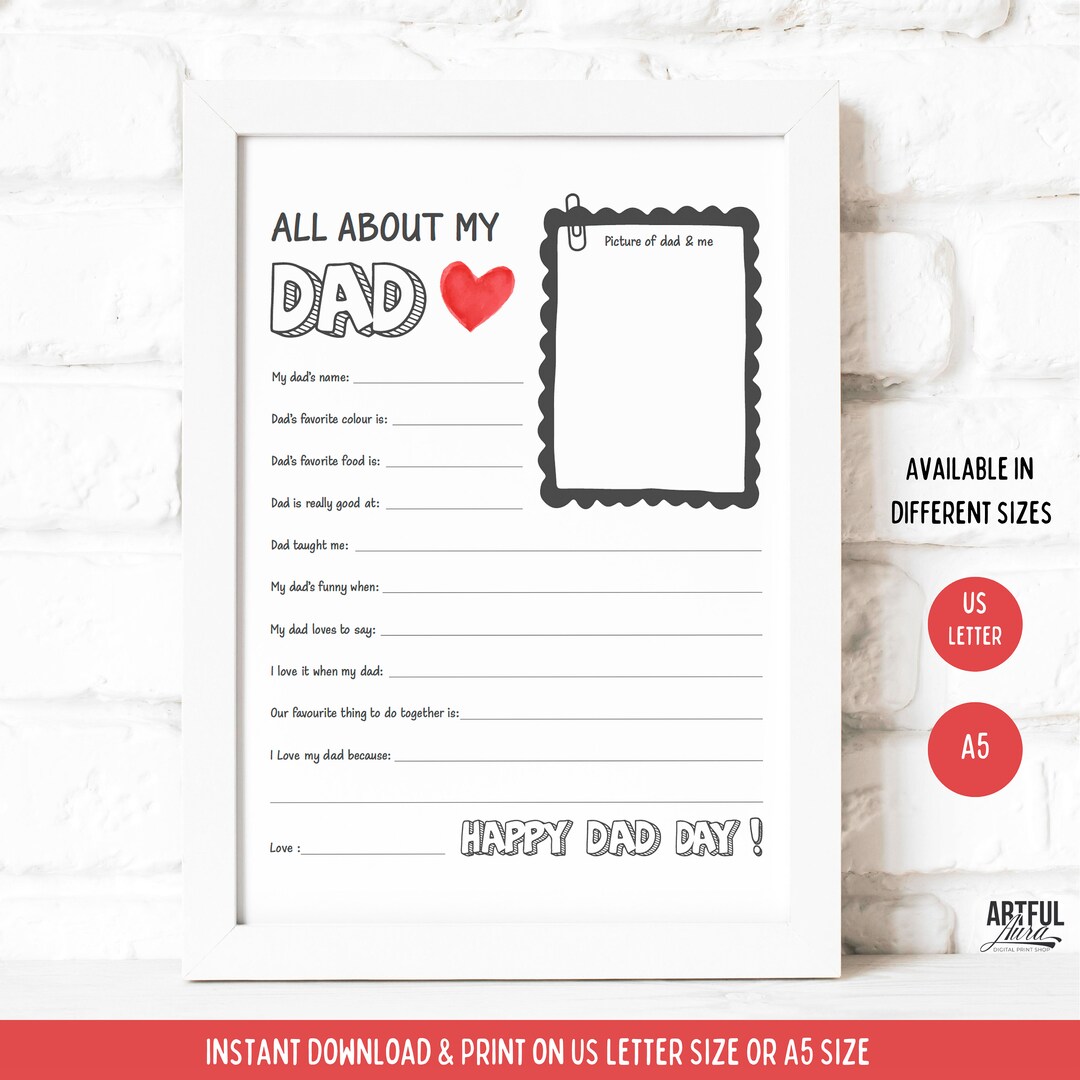 All About My Dad Printable: Father's Day Fill-in Card (digital Download ...