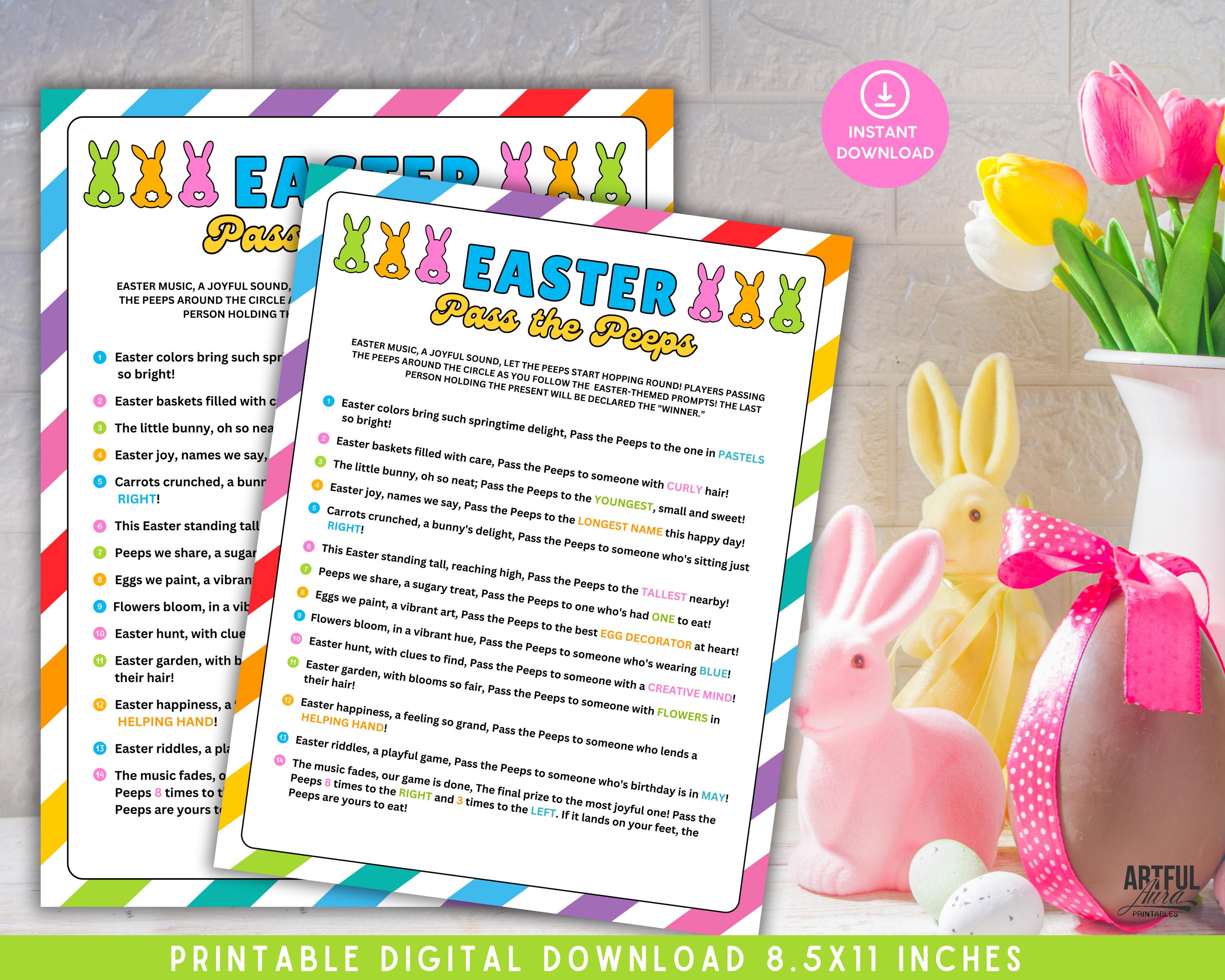 Easter Pass the Prize Game, Fun Pass the Present Poem, Printable Easter ...