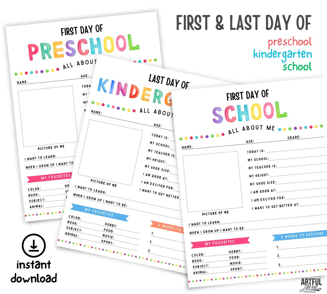 First Day of School Kindergarten Preschool Interview Card Printable All ...
