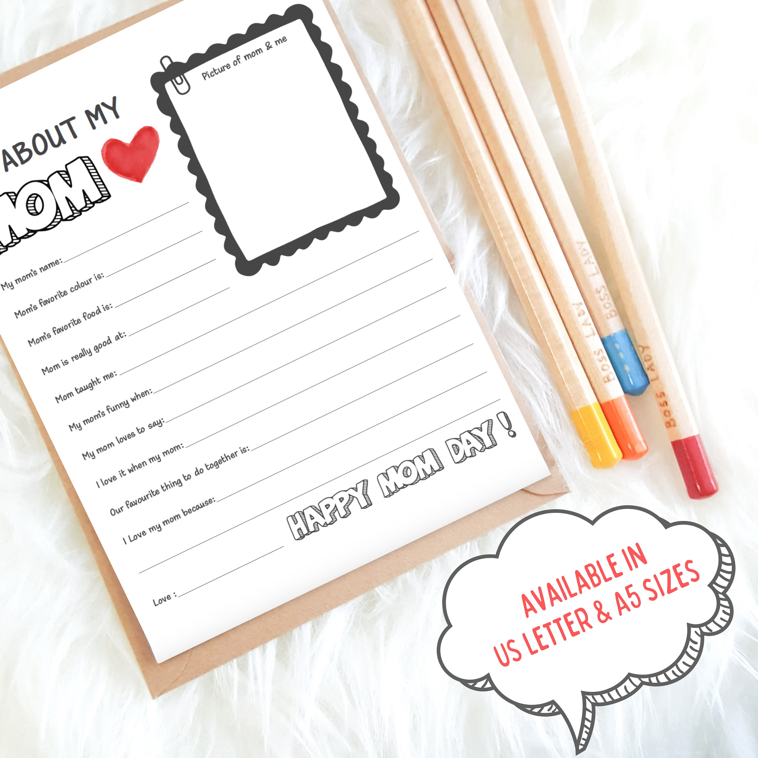 Mothers Day Questionnaire, Mothers Day Gift, Mothers Day Printable ...