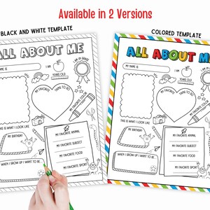 All About Me Printable Activity Coloring Worksheet Kids Favorite Things ...