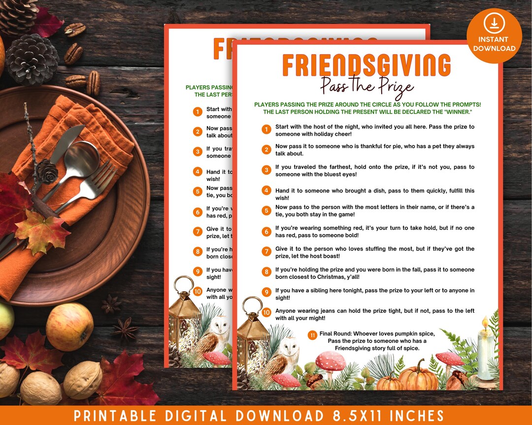 Pass the Prize Game Printable, Prize Left Right Game, Easy Thanksgiving ...