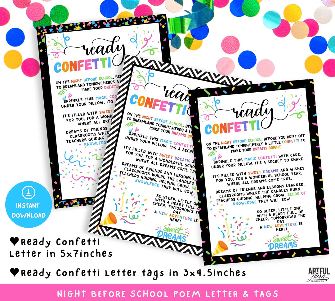 Confetti Poem Letter & Tags: Back to School Gift (digital Download) - Etsy