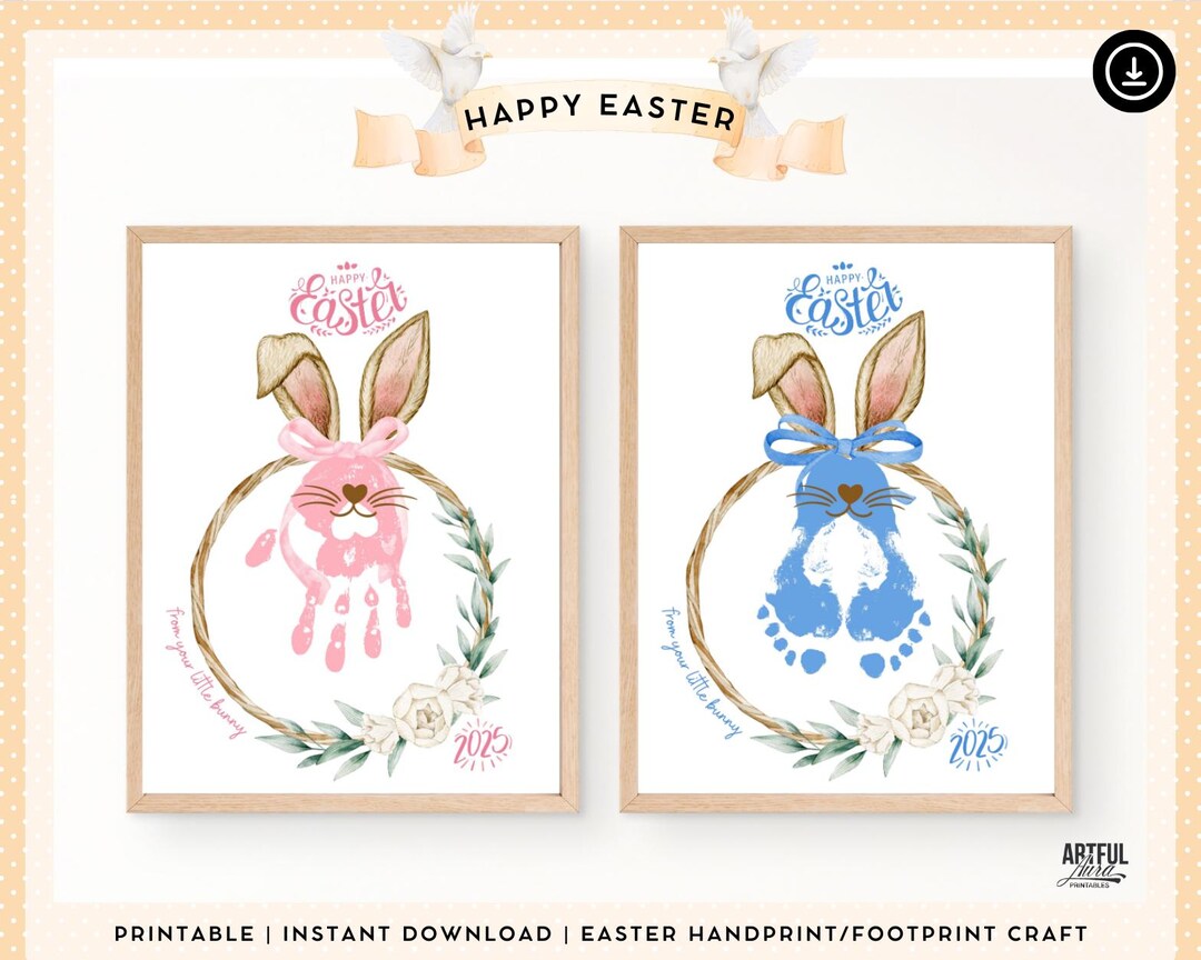 Easter Bunny Footprint Art Easter Handprint Memory Keepsake DIY Craft ...