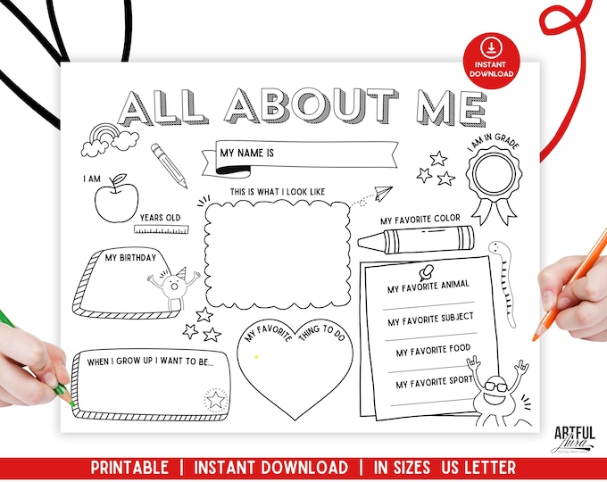 All About Me Worksheet: Kids' Coloring Page, Classroom Activity (PDF ...