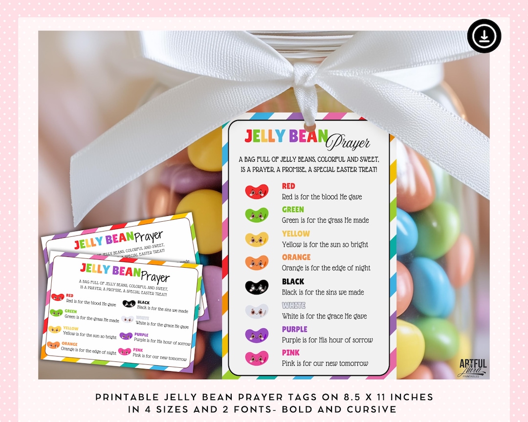 Jelly Bean Prayer Poem Tag Printable, Easter Church Activity, Christian ...