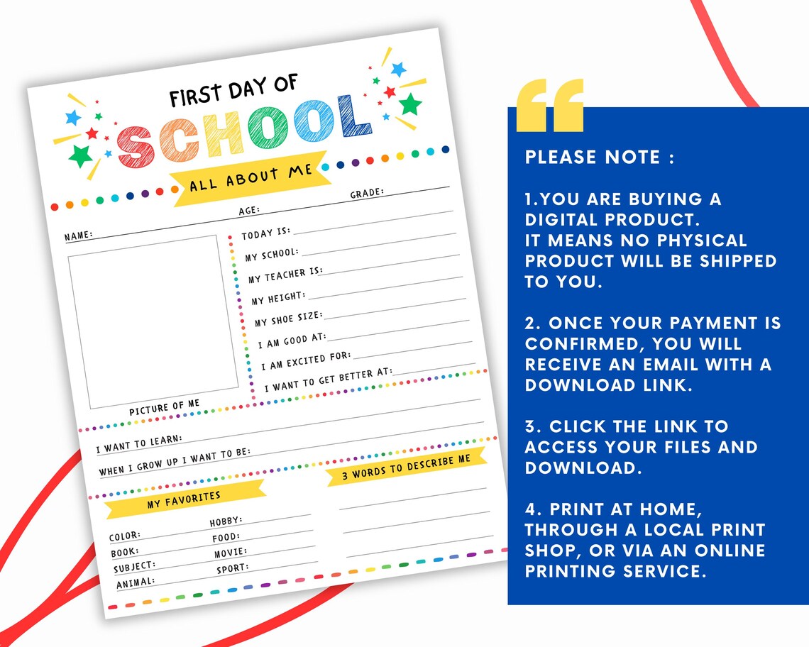 First & Last Day of School Interview Printable: Keepsake Memory (PDF ...