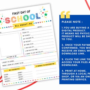 First & Last Day of School Interview Printable: Keepsake Memory (PDF ...