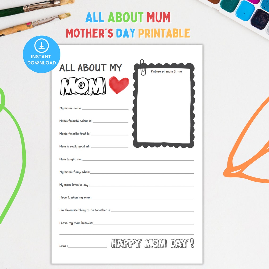 Mother's Day Questionnaire: All About Mom Printable (PDF) - Etsy