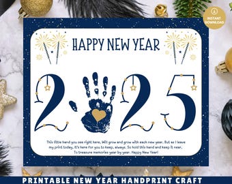 New Year 2025 Handprint Keepsake Art Bundle, Craft, Happy New Year ...