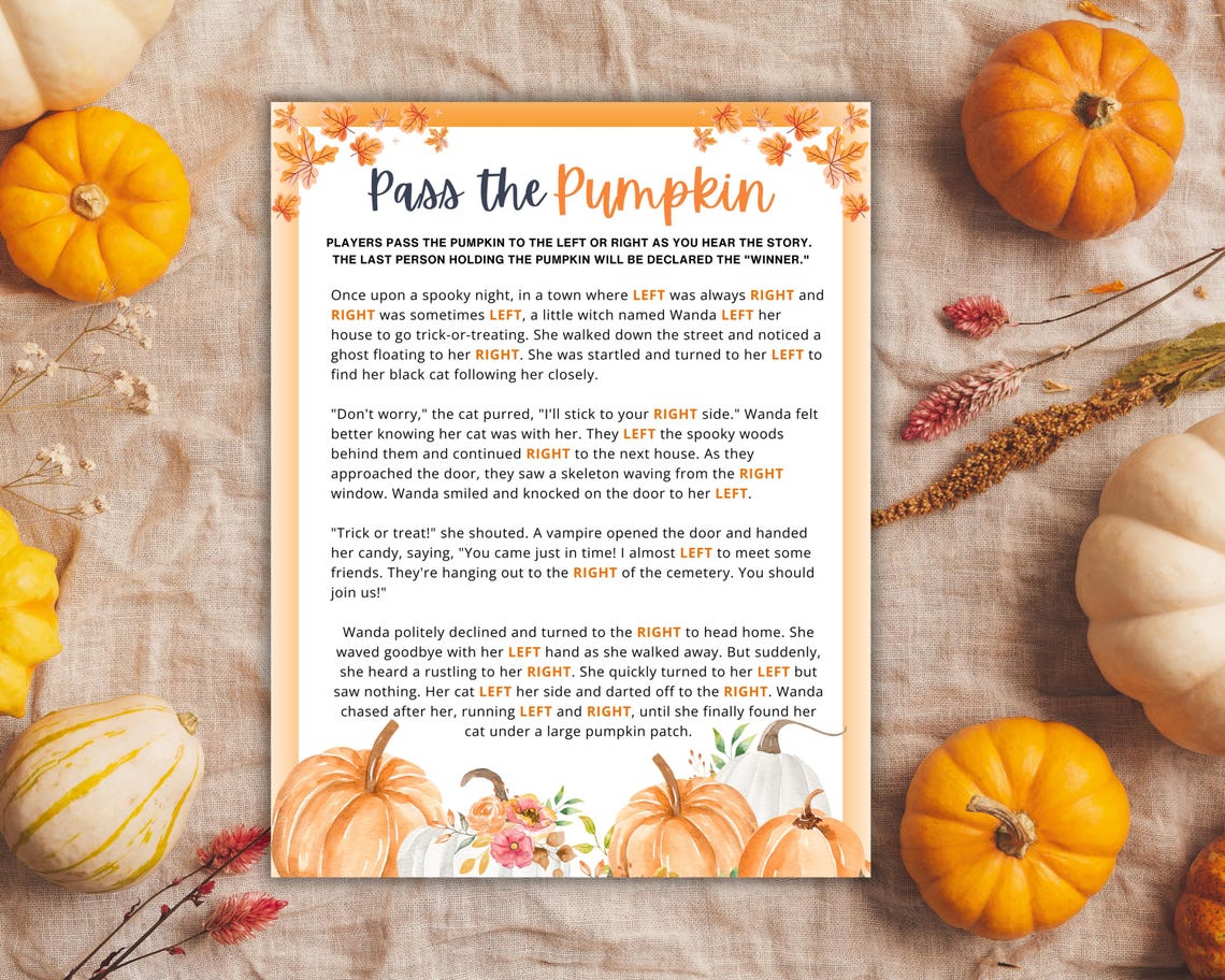 Pass the Pumpkin Game, Halloween Thanksgiving Party Printable (digital ...