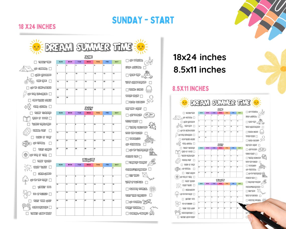 2025 Summer Calendar Bucket List: Kids' Printable Checklist (digital ...