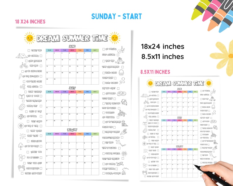 2025 Summer Calendar Bucket List: Kids' Printable Checklist (digital ...