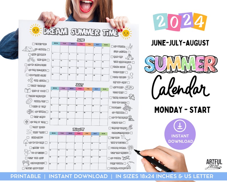 Summer Bucket List Printable, Summer Calendar, Summer Countdown, Summer ...