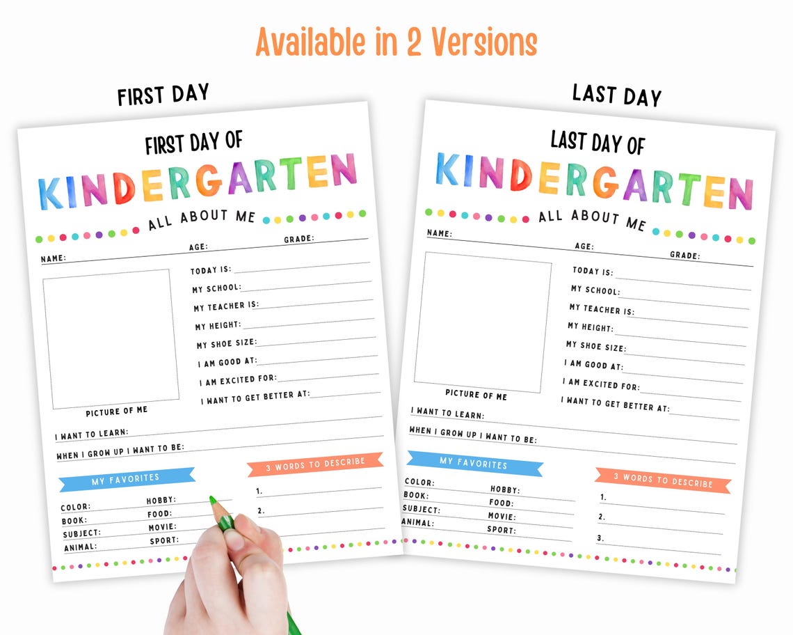 Kindergarten Interview Printable: First & Last Day Keepsake (digital ...