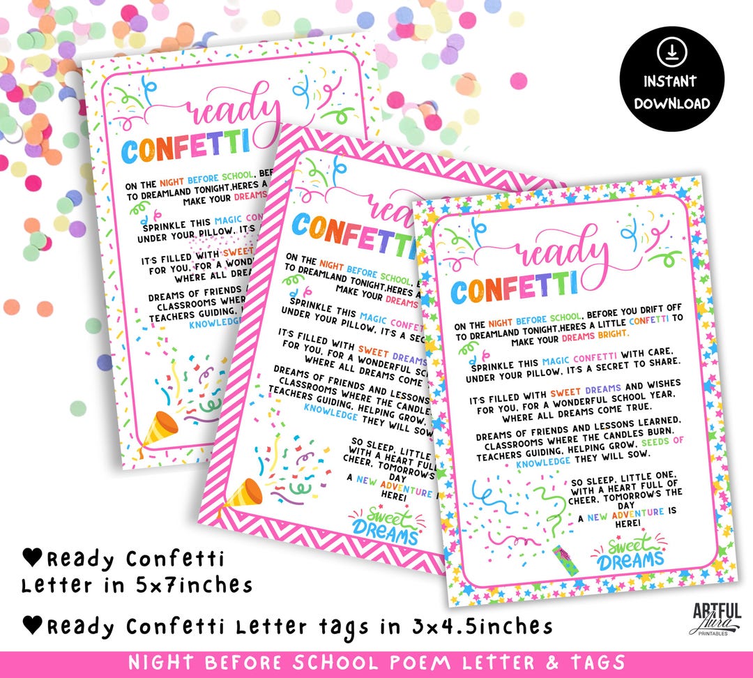 Ready Confetti Back to School Printable Letter & Gift Tag (digital ...